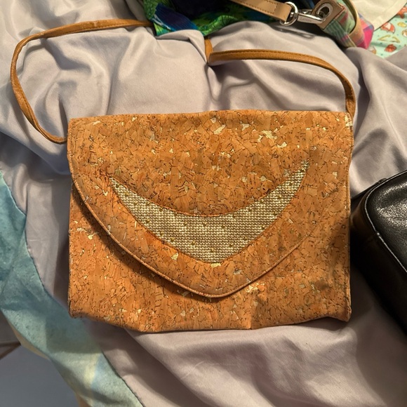 Bags | Tan Crossbody Bag With Cork Texture And Flap | Poshmark